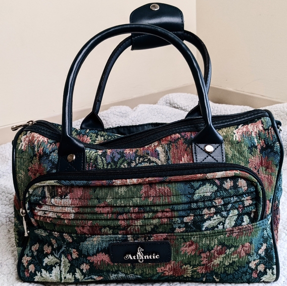 Atlantic | Bags | Atlantic Vintage Luggage Green Floral Tapestry Carry ...